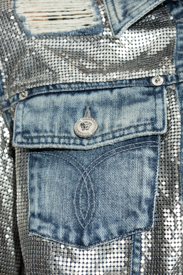Blue Denim jacket with shimmering appliqués Versace - Vitkac GB