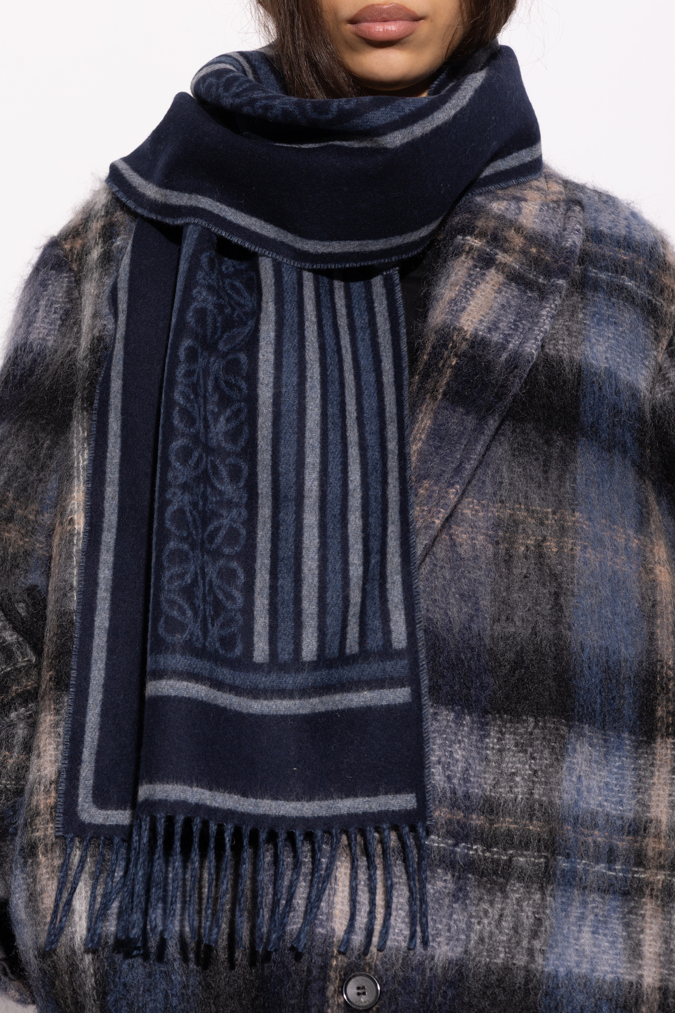 Navy blue Wool scarf with logo Loewe - Vitkac GB