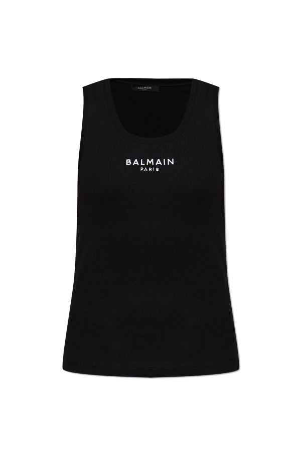 Czarny Prążkowany top z wyszytym logo Balmain - Vitkac Poland